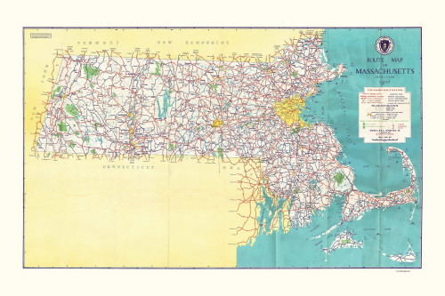 Massachusetts 1955 State Highway Map Reprint - OLD MAPS