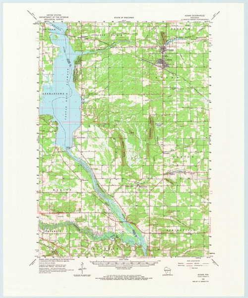 Adams, Wisconsin 1961 (1970) USGS Old Topo Map Reprint 15x15 WI Quad ...