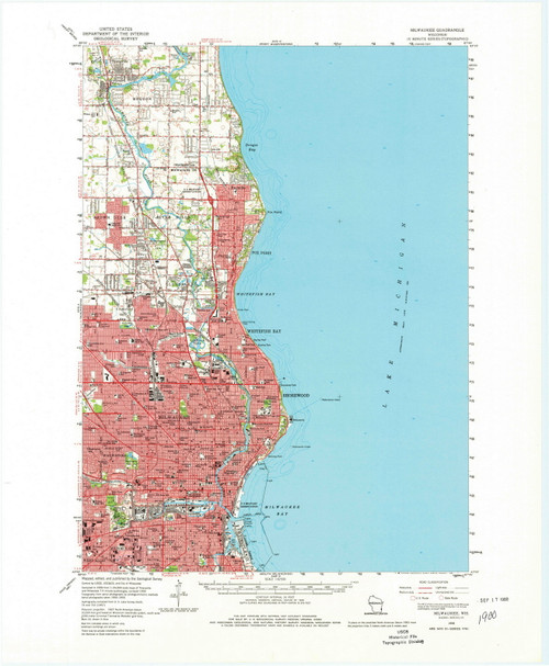 Milwaukee, Wisconsin 1958 (1980) USGS Old Topo Map Reprint 15x15 WI ...