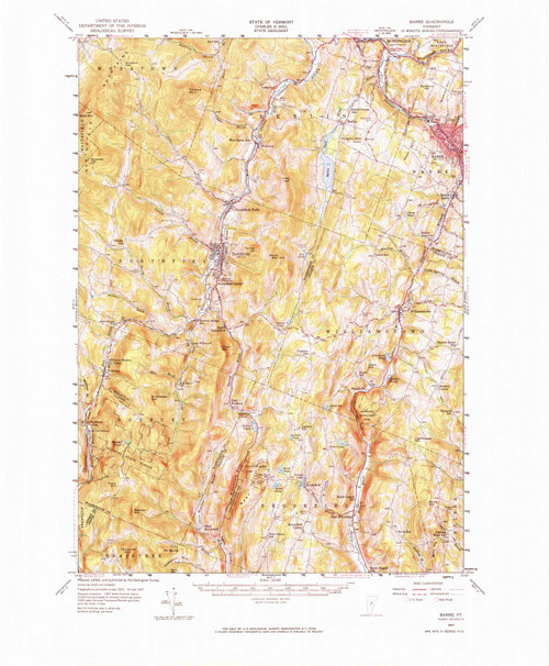 Barre, Vermont 1957 (1974) USGS Old Topo Map Reprint 15x15 VT Quad ...