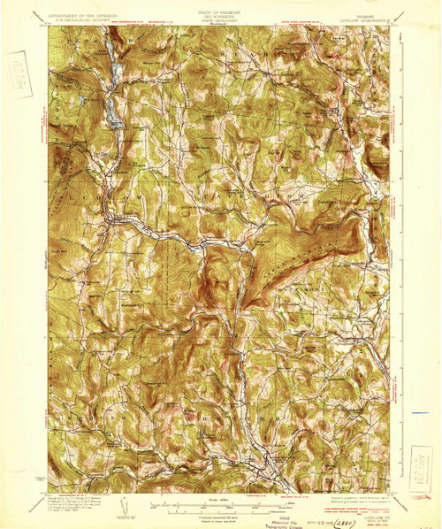 Ludlow, Vermont 1932 () USGS Old Topo Map Reprint 15x15 VT Quad 338042 ...