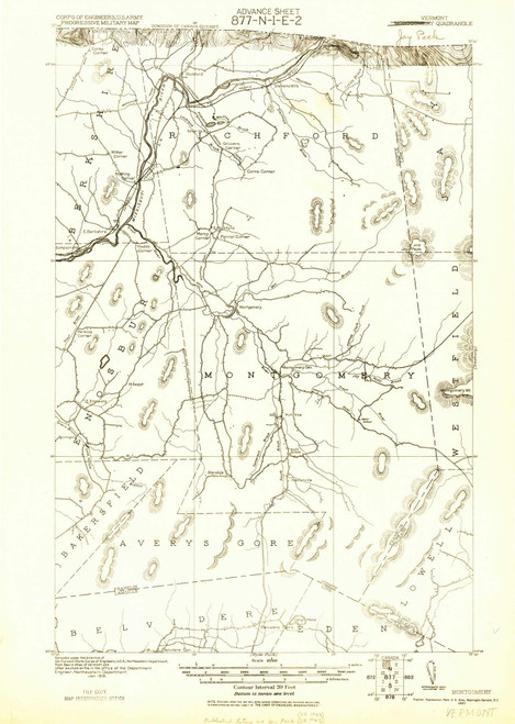 Montgomery, Vermont 1920 () USGS Old Topo Map Reprint 15x15 VT Quad ...