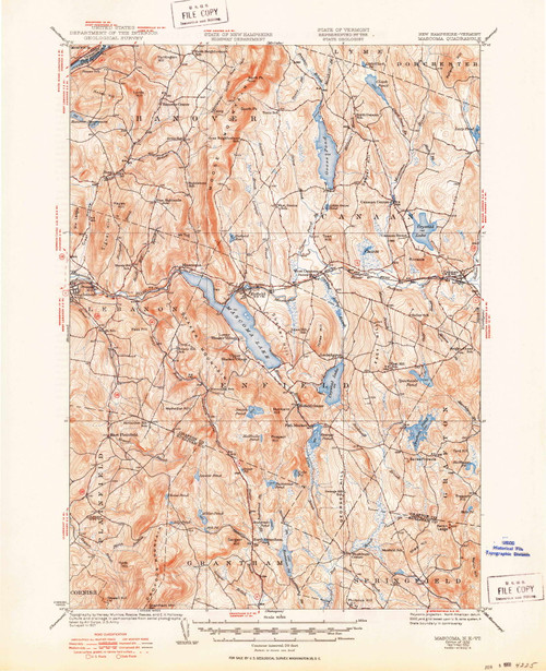 Mascoma, New Hampshire 1932 (1950) USGS Old Topo Map Reprint 15x15 VT ...