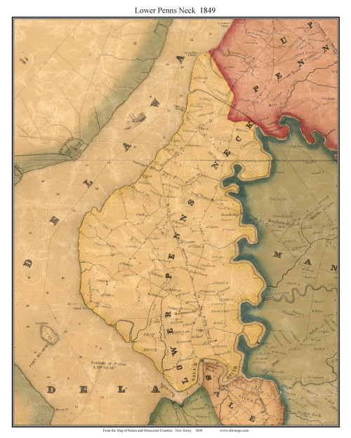 Lower Penns Neck, New Jersey 1849 Old Town Map Custom Print - Salem & Gloucester Co. - OLD MAPS