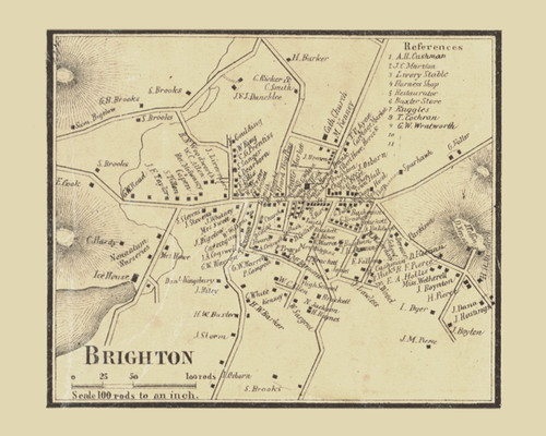 Brighton Village Massachusetts 1856 Old Town Map Custom Print ...
