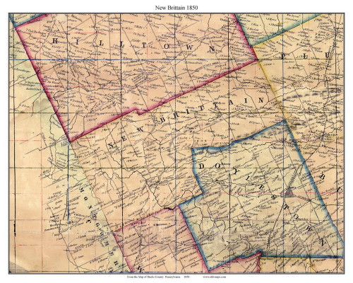 New Brittain Township, Pennsylvania 1850 Old Town Map Custom Print ...