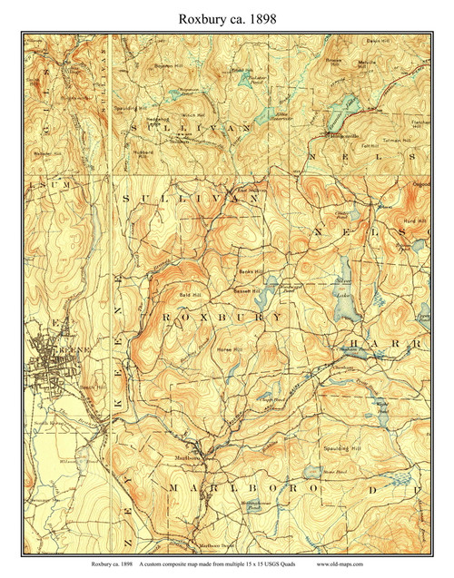 Roxbury 1898 - Custom USGS Old Topo Map - New Hampshire Cheshire Co ...