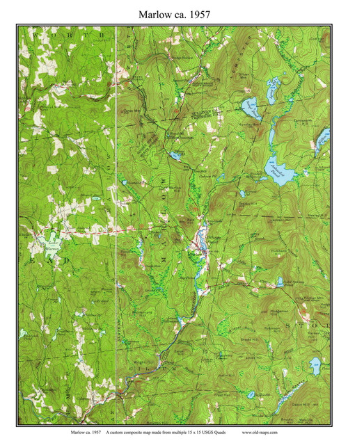 Marlow 1957 - Custom USGS Old Topo Map - New Hampshire Cheshire Co ...