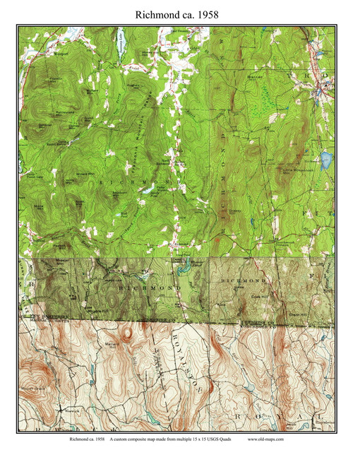 Richmond 1958 - Custom USGS Old Topo Map - New Hampshire Cheshire Co ...