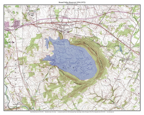 Round Valley Reservoir 1954 - Custom USGS Old Topo Map - New Jersey ...