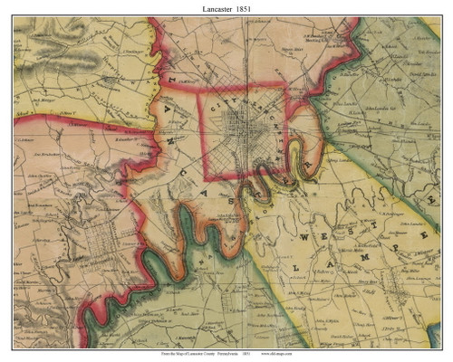 Lancaster Lancaster City Pennsylvania 1851 Old Town Map Custom Print ...
