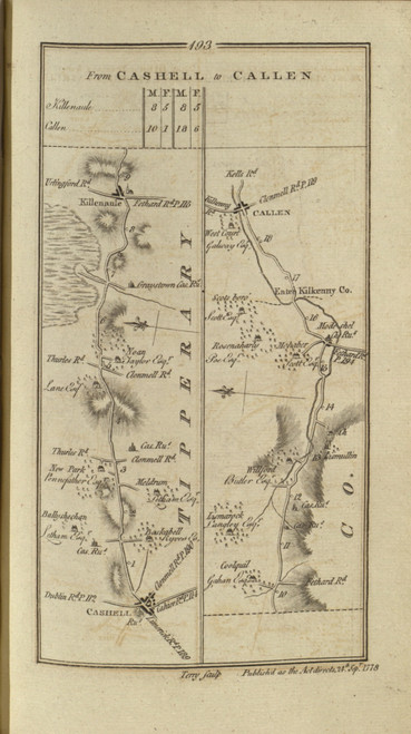193 Cashell Callen - Ireland 1777 Road Atlas - OLD MAPS