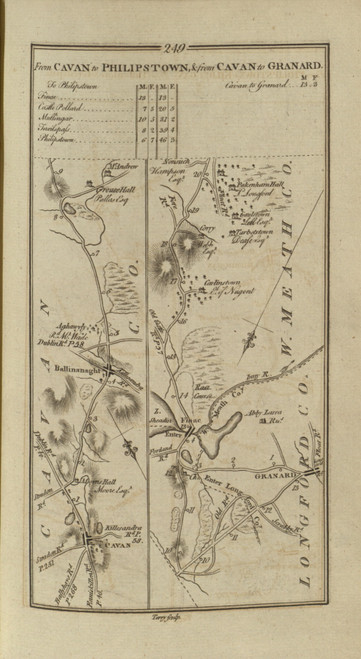 249 Cavan Philipstown Granard - Ireland 1777 Road Atlas - OLD MAPS