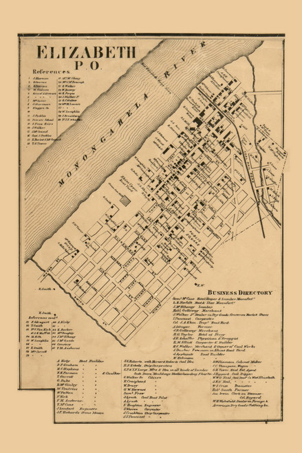 Elizabeth PO, Pennsylvania 1862 Old Town Map Custom Print - Allegheny ...