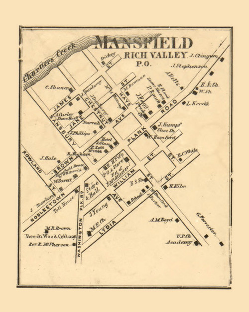 Mansfield, formerly Rich Valley PO, Pennsylvania 1862 Old Town Map ...