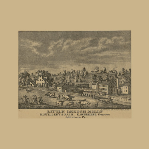 Little Lehigh Mills Picture, Pennsylvania 1865 Old Town Map Custom ...