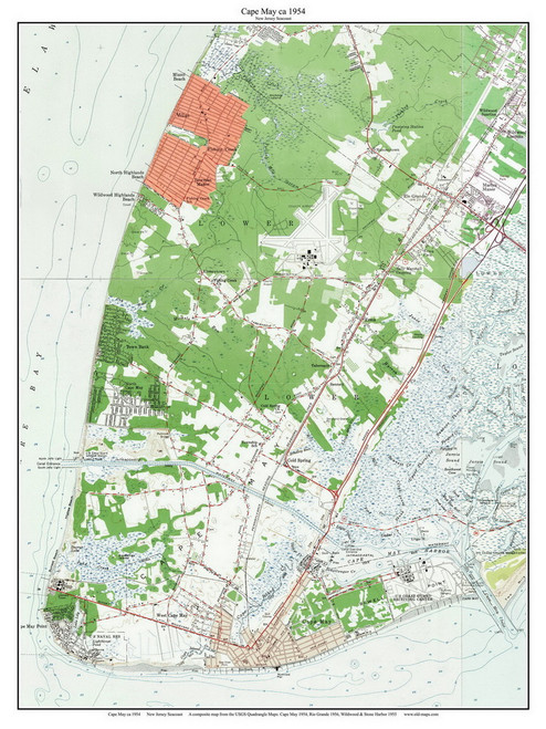 Cape May 1954 - Custom USGS Old Topo Map - New Jersey 20 - OLD MAPS