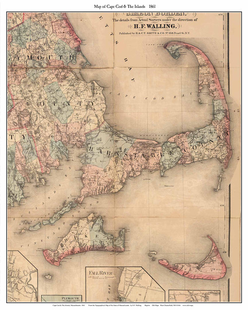 Barnstable, Dukes, & Nantucket - Cape Cod County Massachusetts 1861 Old ...