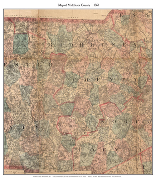 Middlesex County Massachusetts 1861 Old Map Custom Print - H.F. Walling ...