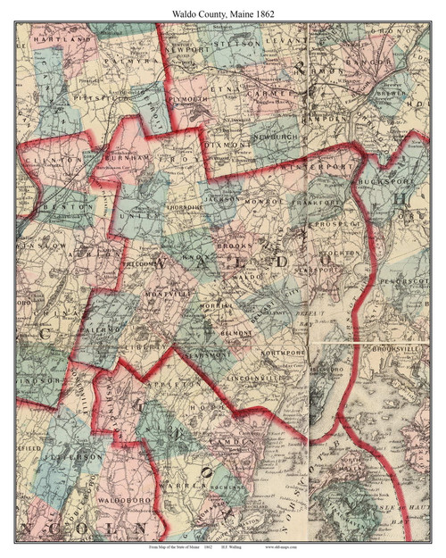 Waldo County, Maine 1862 - Old Map Custom Reprint - Counties Other ...