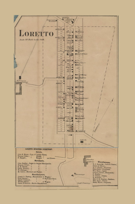 Loretto Allegheny Township, Pennsylvania 1867 Old Town Map Custom Print ...