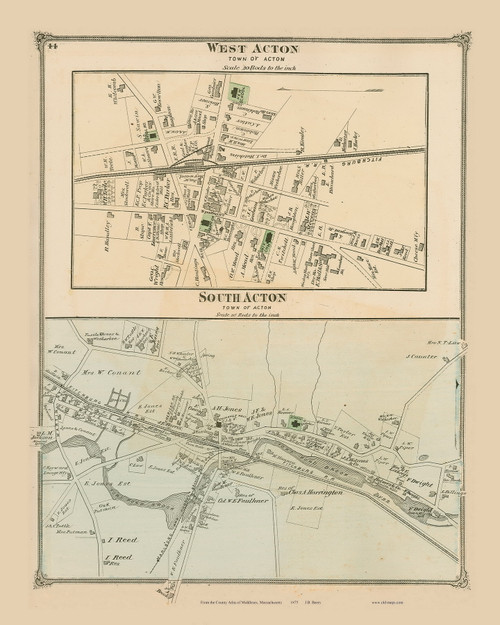 West Acton and South Acton, Massachusetts 1875 Old Town Map Reprint ...