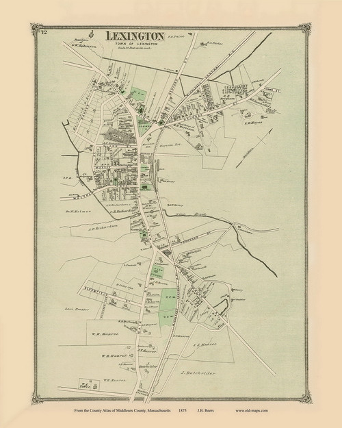 Lexington Village, Massachusetts 1875 Old Town Map Reprint - Middlesex ...