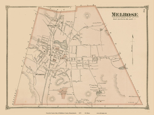 Melrose, Massachusetts 1875 Old Town Map Reprint - Middlesex Co. - OLD MAPS