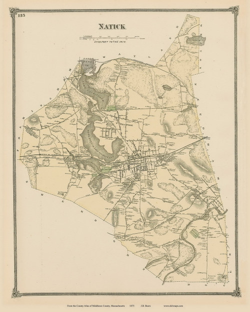 Natick, Massachusetts 1875 Old Town Map Reprint - Middlesex Co. - OLD MAPS