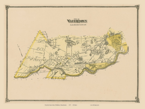 Watertown Massachusetts 1875 Old Town Map Reprint Middlesex Co