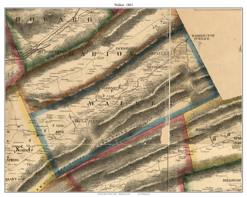 Walker Township, Pennsylvania 1861 Old Town Map Custom Print - Centre ...