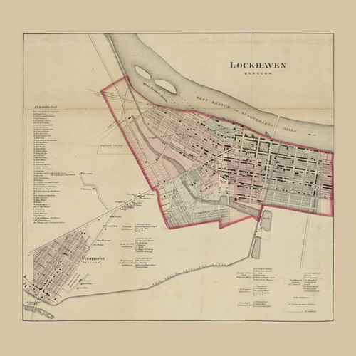 Lock Haven Borough, Pennsylvania 1862 Old Town Map Custom Print ...