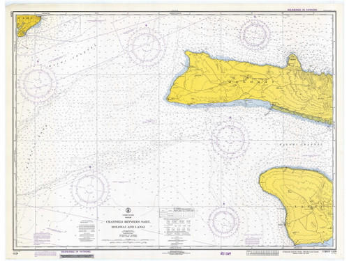 Channels Between Oahu, Molokai and Lanai 1972 Nautical Chart - Hawaiian ...