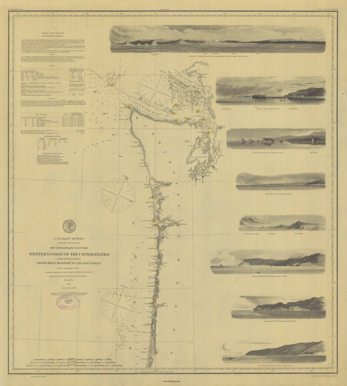 Umpquah River to the Boundary 1878 Pacific Coast Nautical Sailing Chart ...