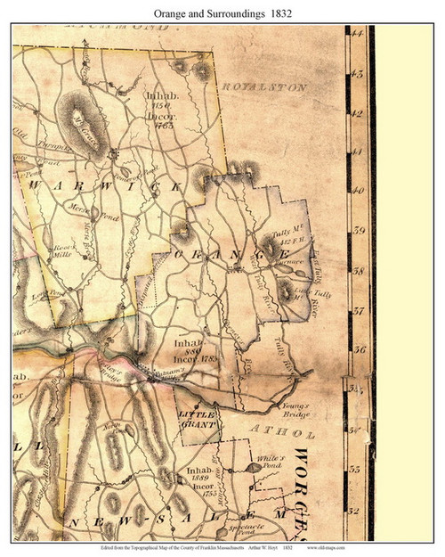 Orange, Massachusetts 1832 Old Town Map Custom Print - Franklin Co ...