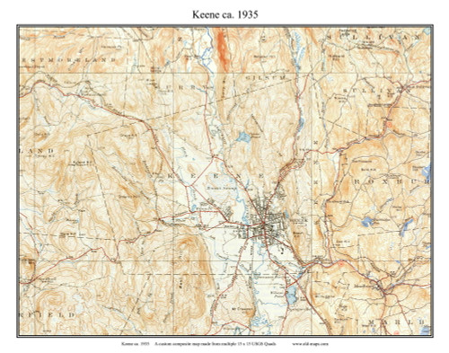 Keene 1935 - Custom USGS Old Topo Map - New Hampshire Cheshire Co ...