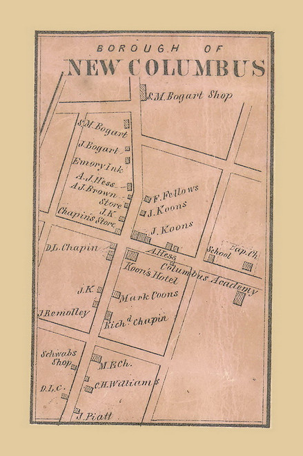 New Columbus Borough, Pennsylvania 1864 Old Town Map Custom Print ...