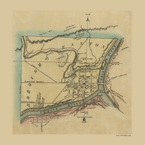 Easton Borough, Pennsylvania 1851 Old Town Map Custom Print ...