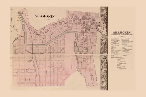 Shamokin Village, Coal Township, Pennsylvania 1858 Old Town Map Custom ...