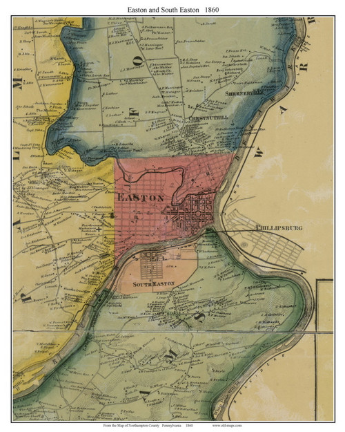 South Easton Village, Easton Township Pennsylvania 1860 Old Town Map ...
