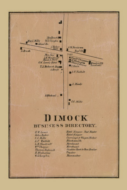 Dimock Village Township, Pennsylvania 1858 Old Town Map Custom Print ...