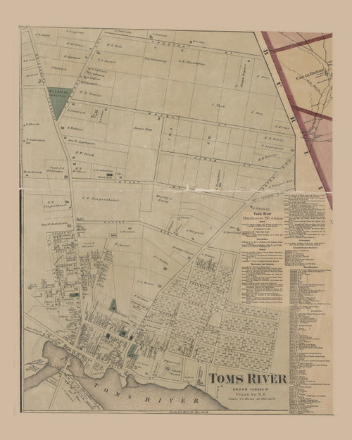 Toms River Village, Dover, New Jersey 1872 Old Town Map Custom Print ...