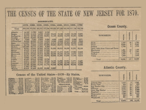 Census Data for 1870, New Jersey 1872 Old Town Map Custom Print - Ocean ...