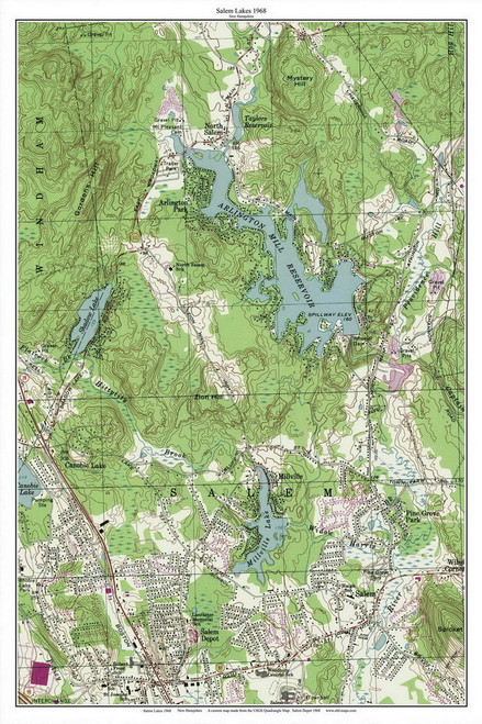 Salem Lakes 1968 - Custom USGS Old Topo Map - New Hampshire - South ...