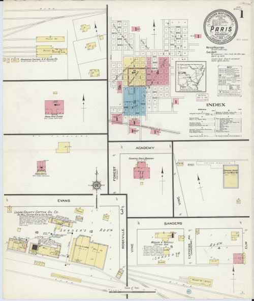Paris, Arkansas 1913 - Old Map Arkansas Fire Insurance Index - OLD MAPS