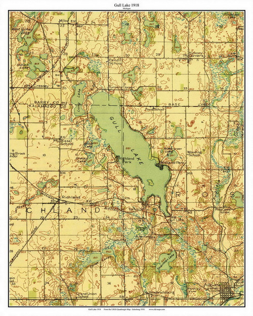 Gull Lake 1918 - Custom USGS Old Topo Map - Michigan 3 - OLD MAPS