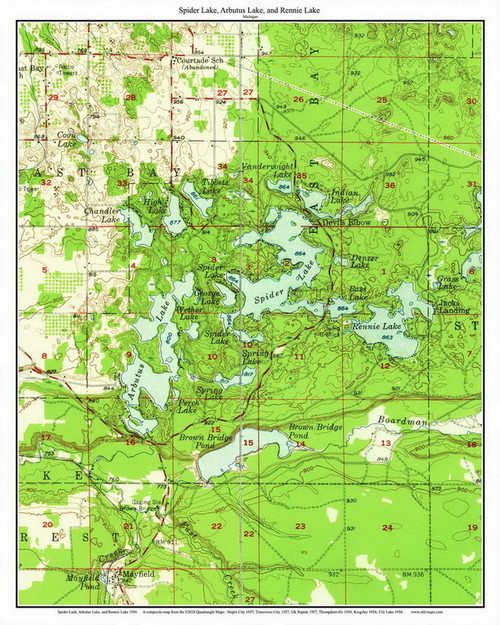 Spider Lake, Arbutus Lake and Rennie Lake 1956 - Custom USGS Old Topo ...