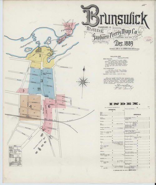 Brunswick, Maine 1889 - Old Map Maine Fire Insurance Index - OLD MAPS