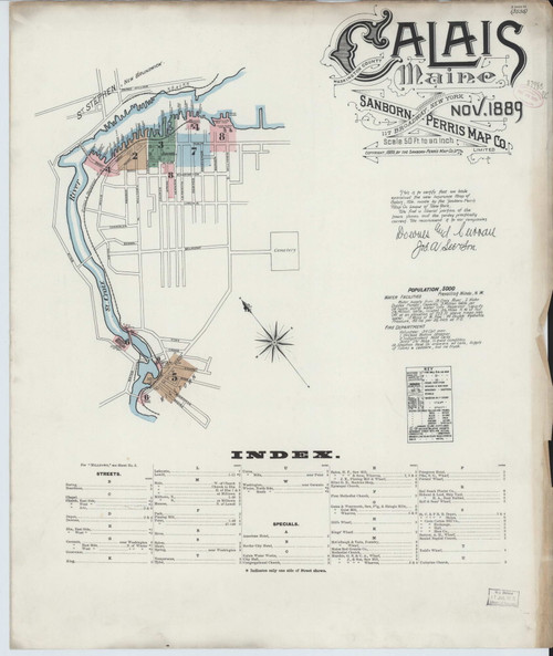 Calais, Maine 1889 - Old Map Maine Fire Insurance Index - OLD MAPS