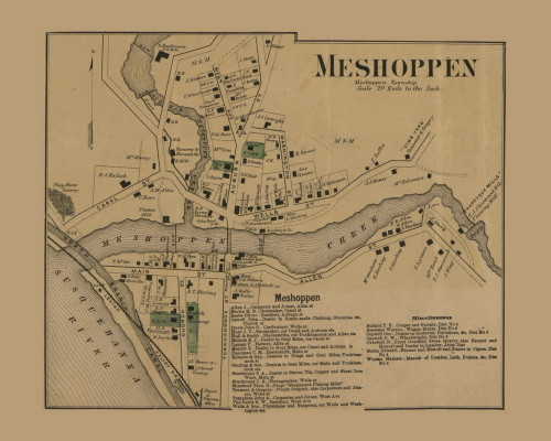 Meshoppen Village, Pennsylvania 1869 Old Town Map Custom Print ...